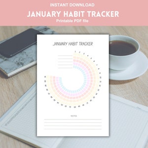 January Habit Tracker Printable, Instant Download Pdf, 5 Habits Tracker ...