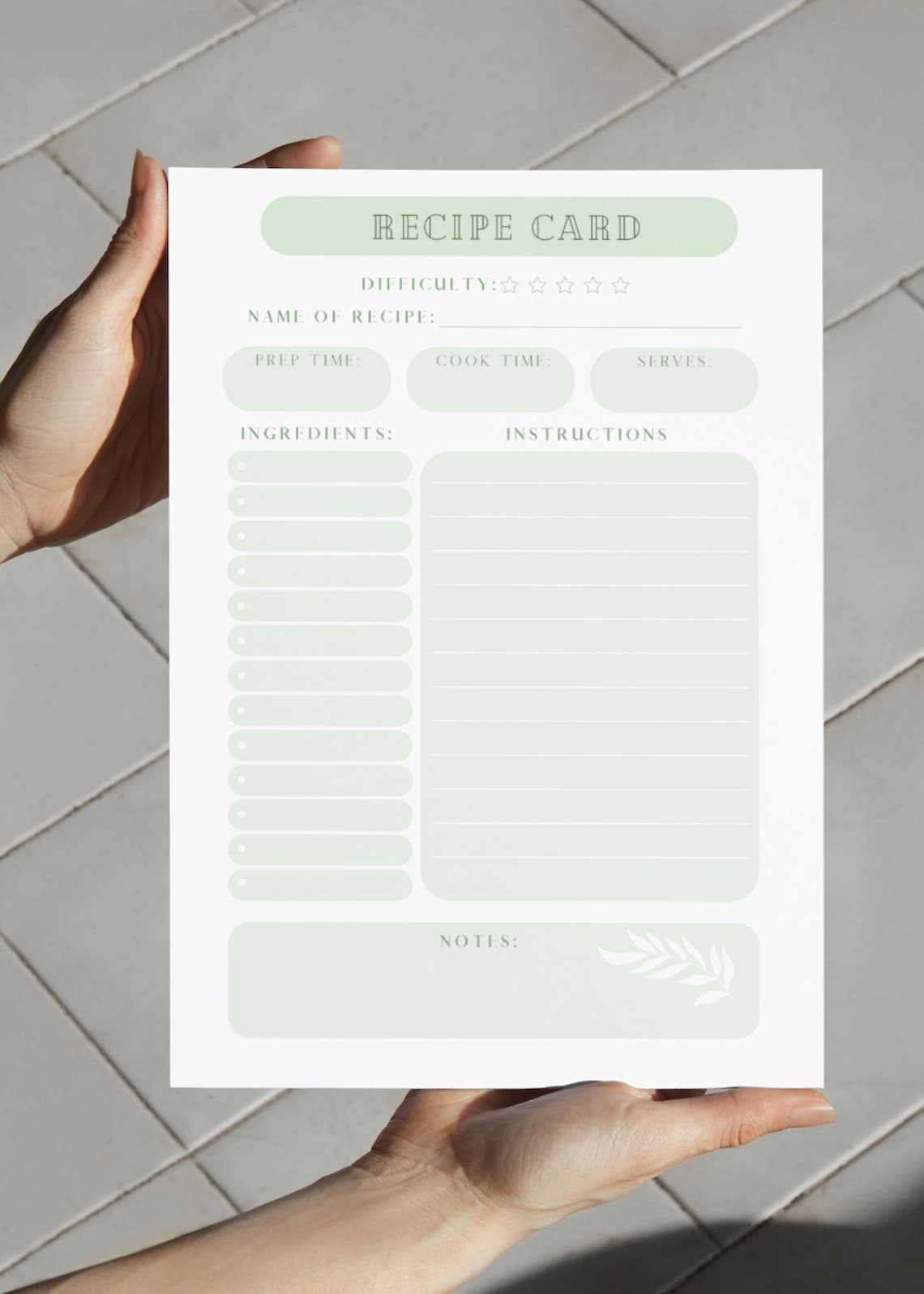 Sage Green Recipe Card Template: Fillable Printable (A4/US Letter) - Etsy
