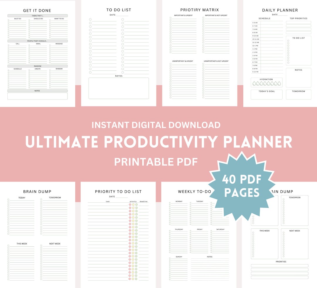 Productivity Planner Bundle Printable PDF, Personal Planner Template ...