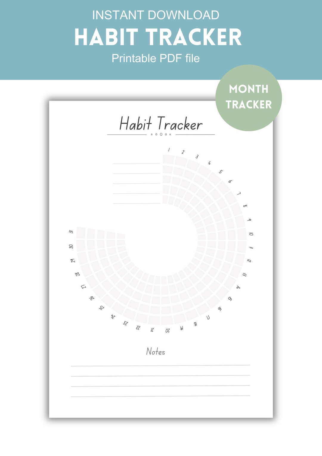 31 Day Habit Tracker Printable, Instant Download Pdf, 5 Habits Tracker ...