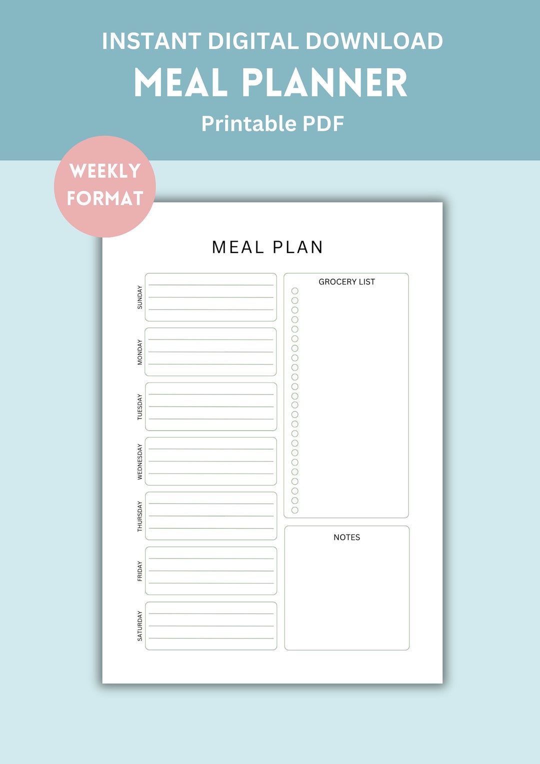 Weekly Meal Planner Printable PDF Download, Meal Plan With Grocery List ...