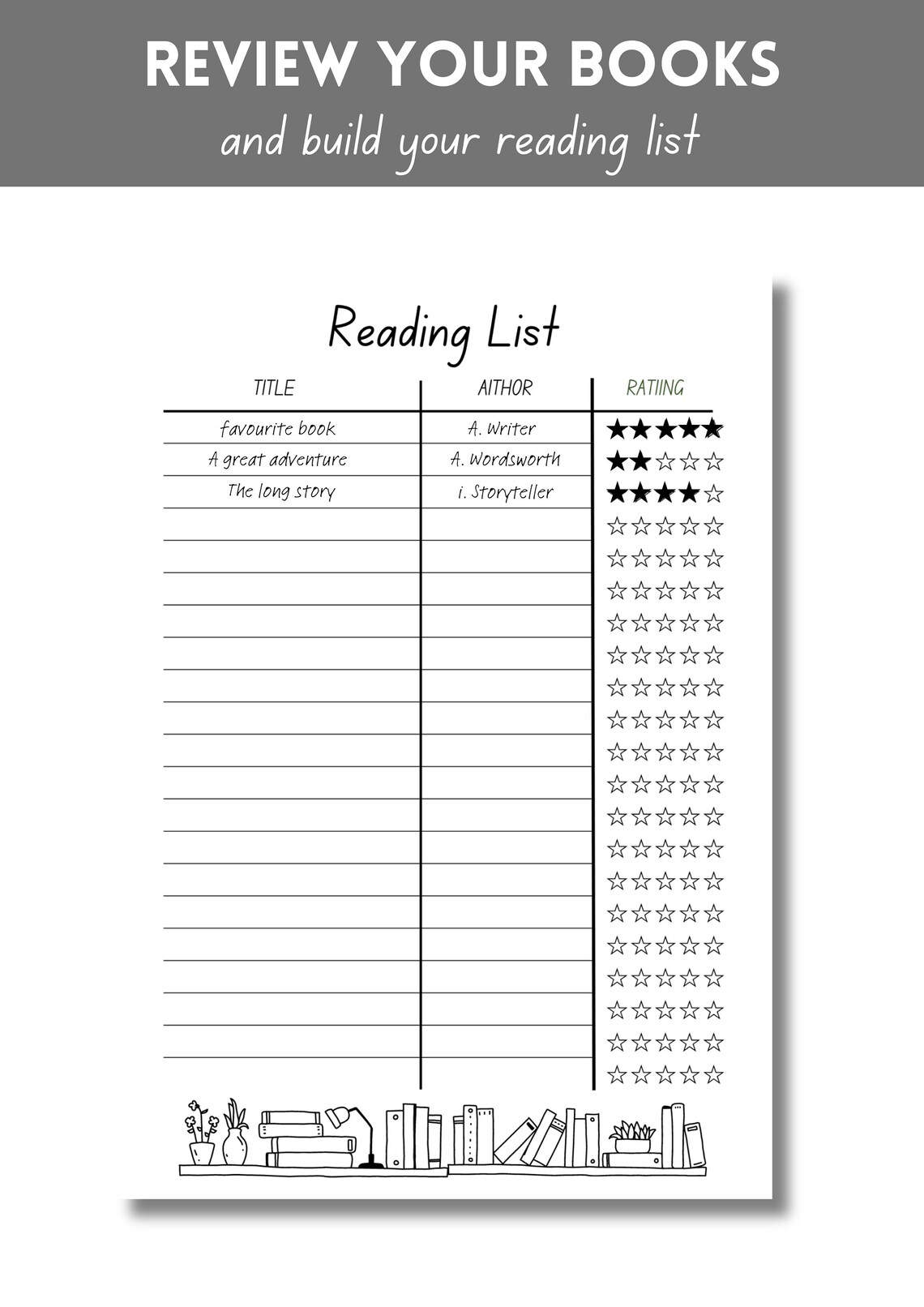Book Review Reading List, Printable and Fillable PDF Versions, Kids ...
