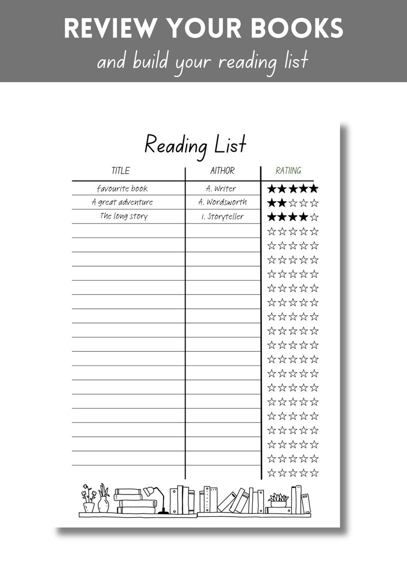 Book Review Reading List, Printable and Fillable PDF Versions, Kids ...