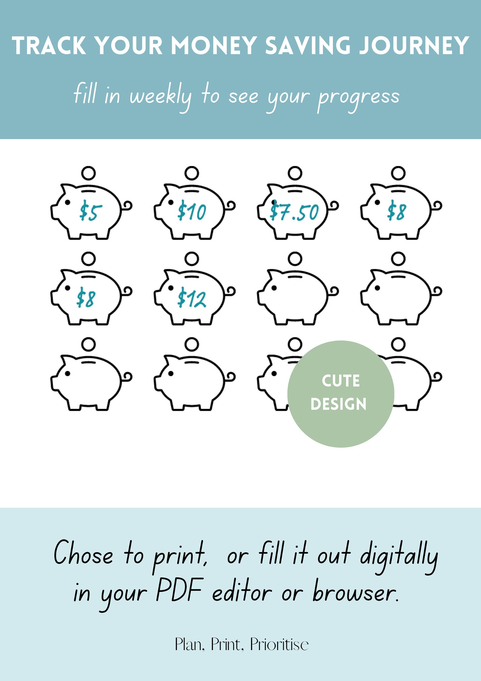 52 Weeks Savings Challenge, Money Saving Tracker, Printable Instant ...
