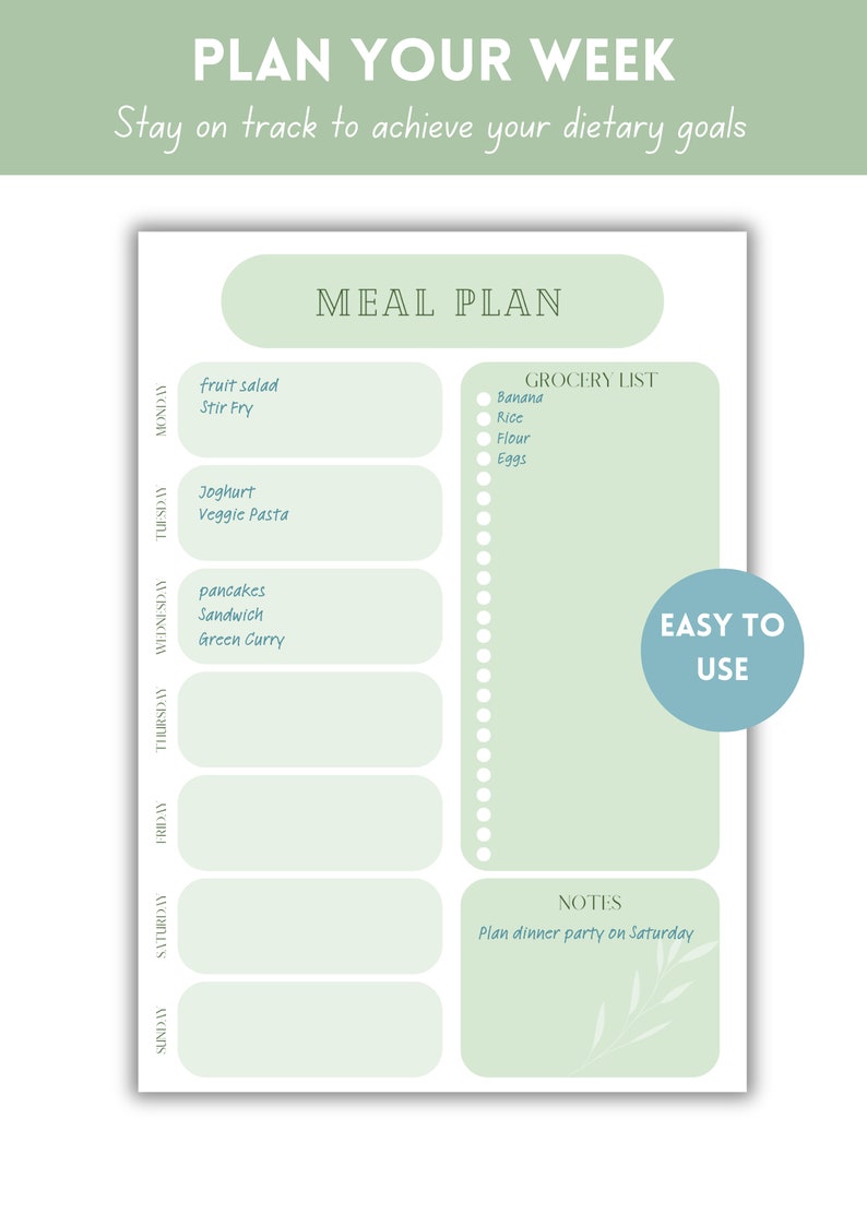 Weekly Meal Planner Printable Fillable PDF Download Meal Plan - Etsy