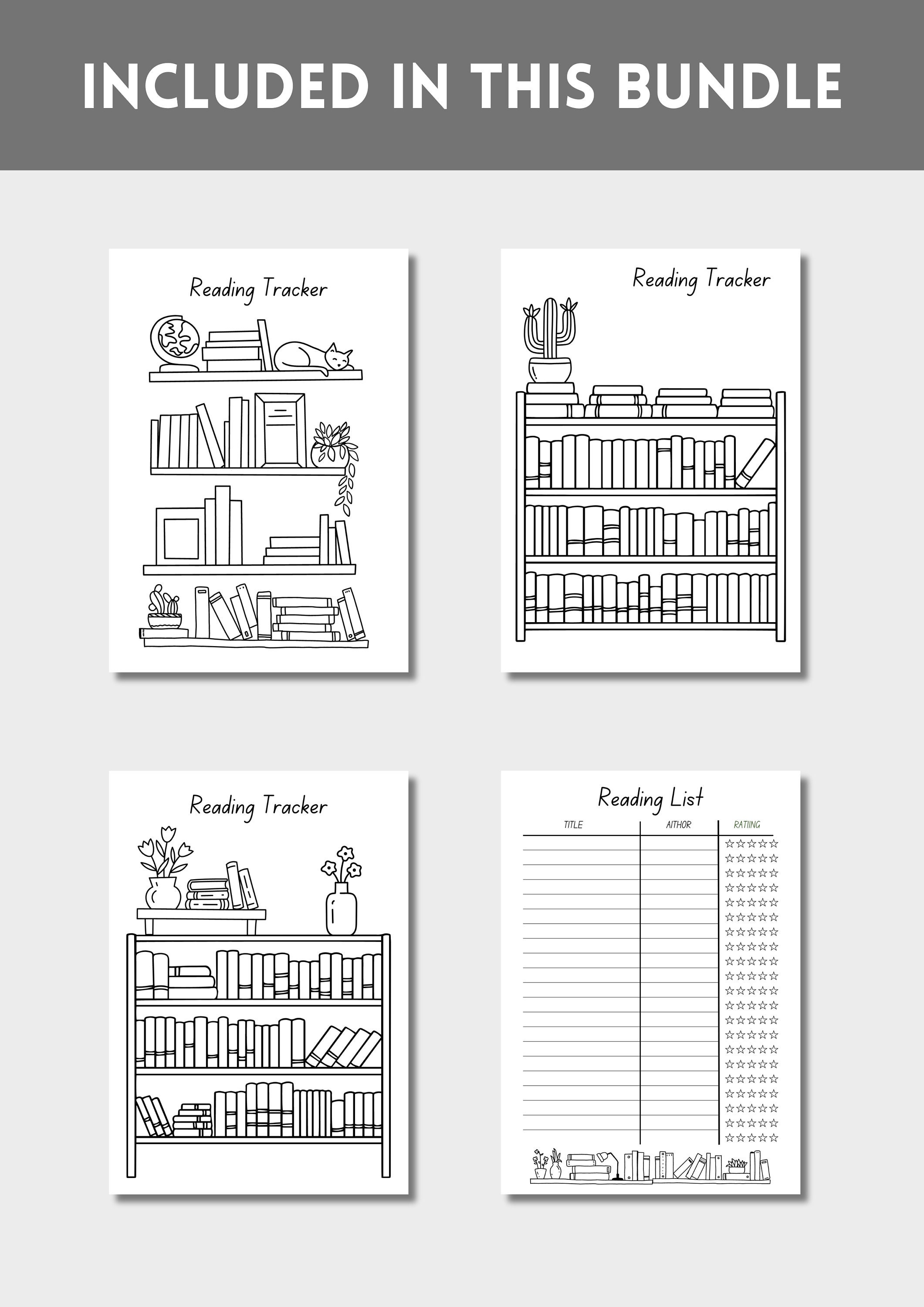 Reading Tracker Bundle Printable, Bookshelf Reading Log, Reading ...