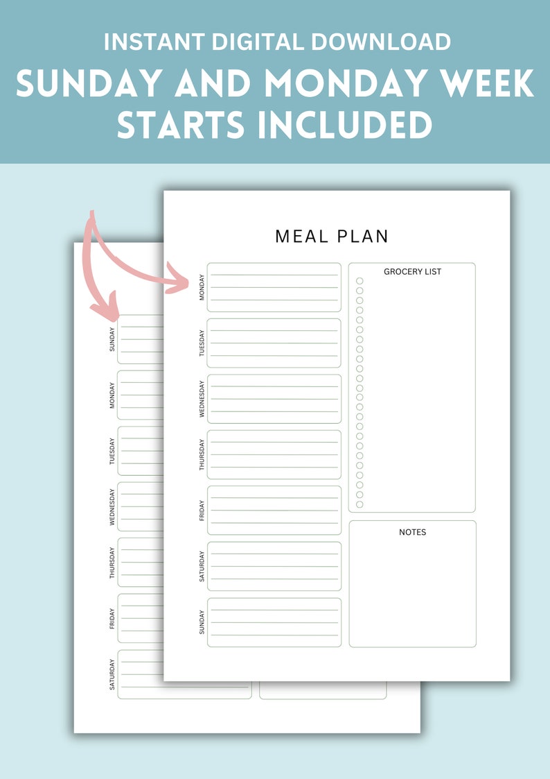 Weekly Meal Planner Printable PDF Download, Meal Plan With Grocery List ...
