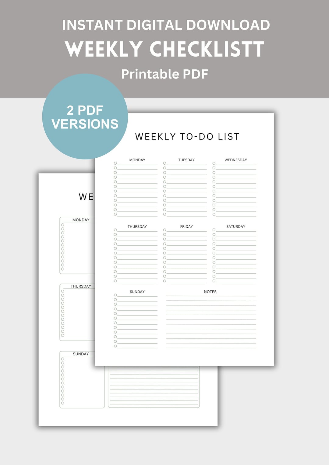 Weekly to Do Checklist Printable PDF, Simple Tasks List Template ...