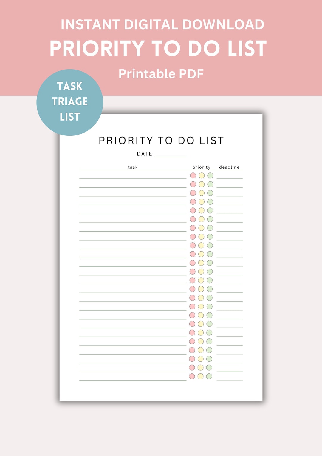 Priority to Do List Printable, Simple Tasks List Template, Productivity ...