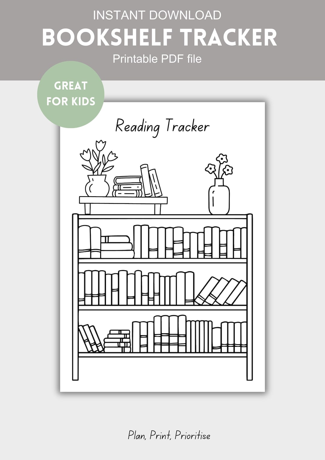 Bookshelf Reading Tracker Printable, Cute Reading Log, Reading ...