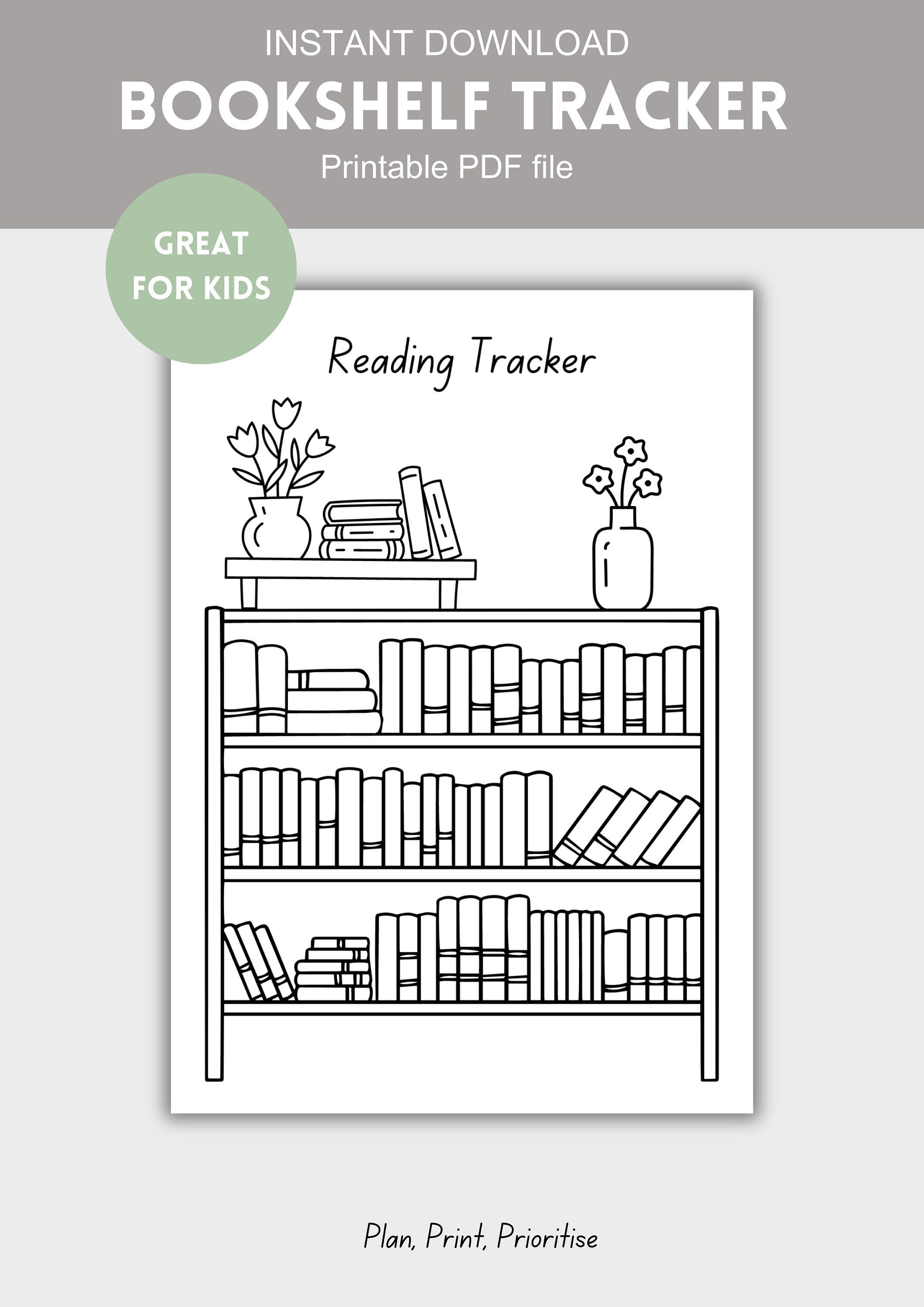 Bookshelf Reading Tracker Printable, Cute Reading Log, Reading ...