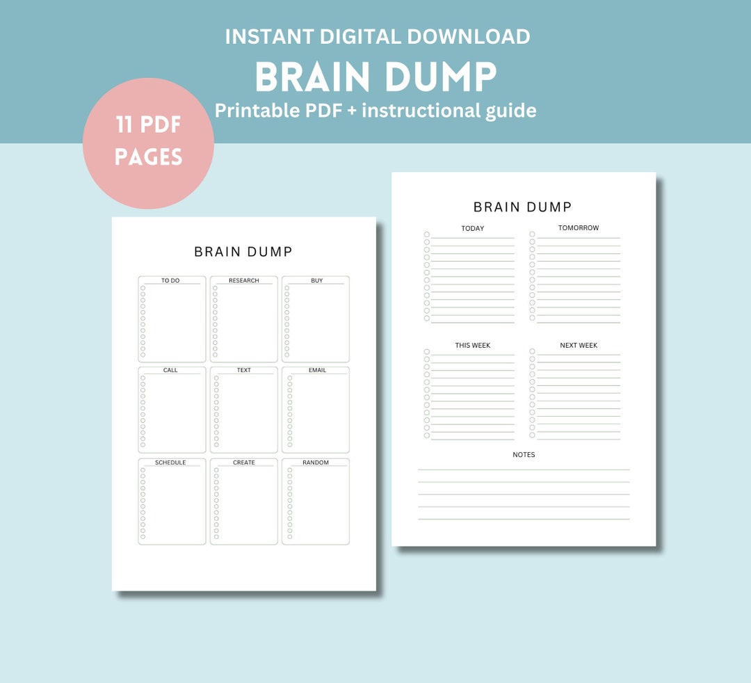Brain Dump Printable PDF, Tasks List Template, Productivity Planner ...