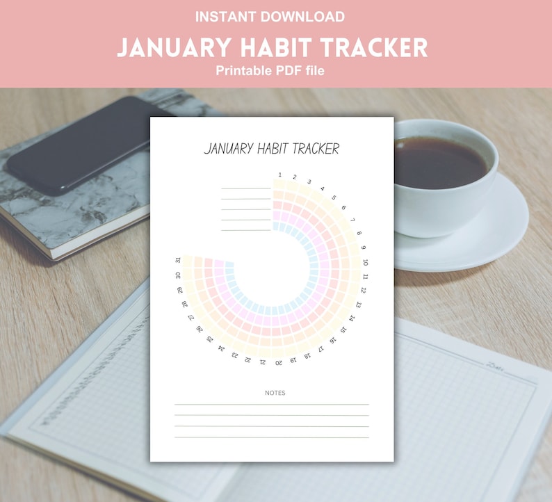 January Habit Tracker Printable, Instant Download Pdf, 5 Habits Tracker ...