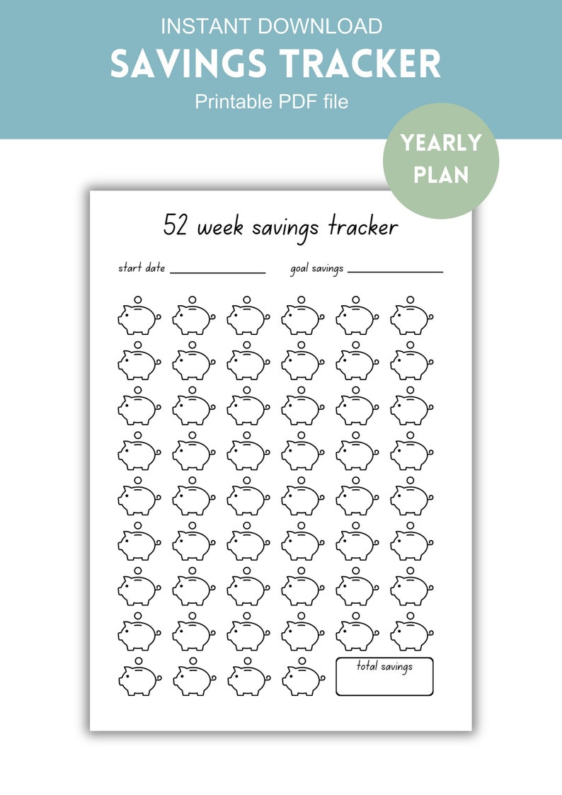 52 Weeks Savings Challenge, Money Saving Tracker, Printable Instant ...