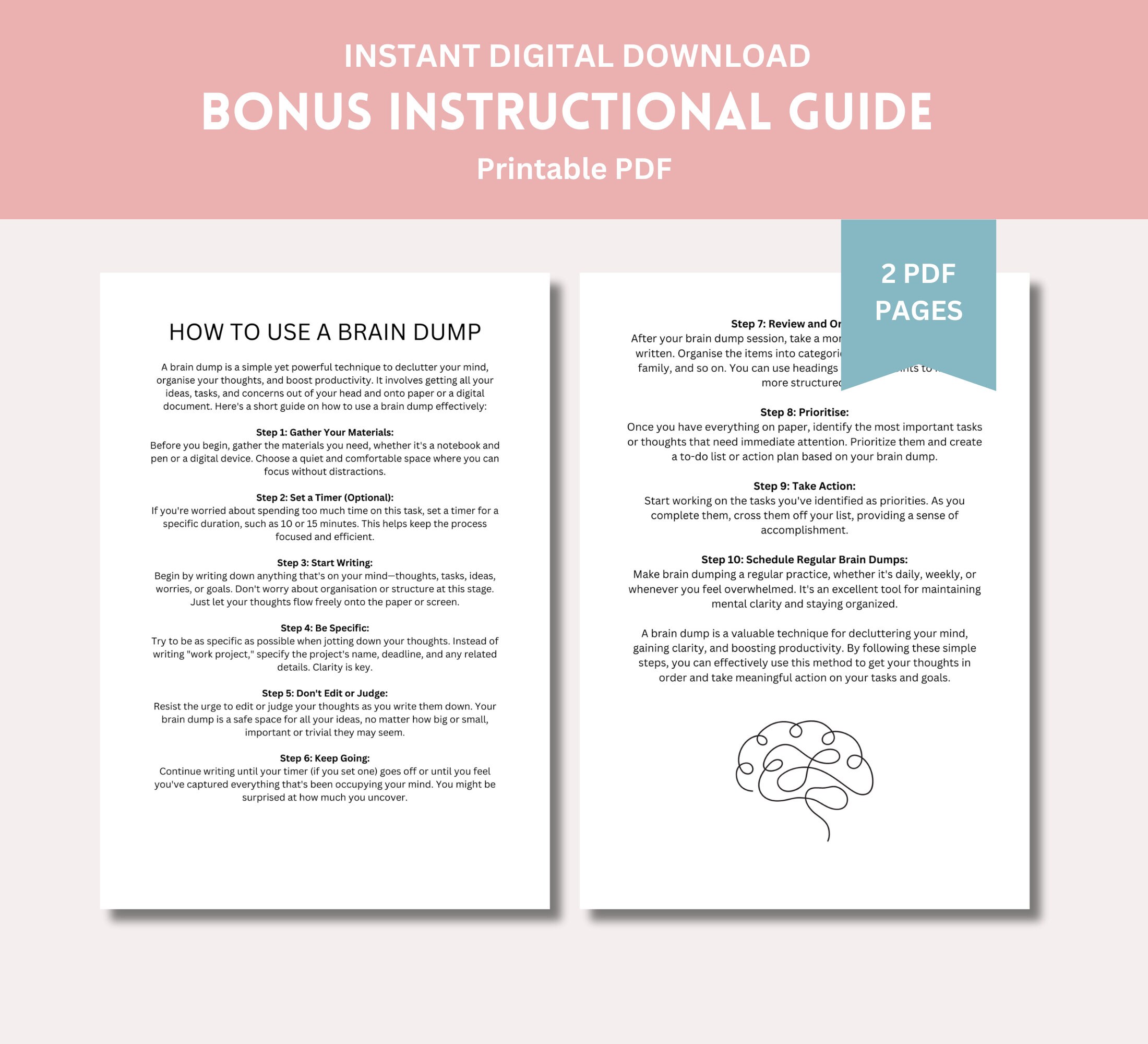 Brain Dump Printable PDF Tasks List Template Productivity - Etsy