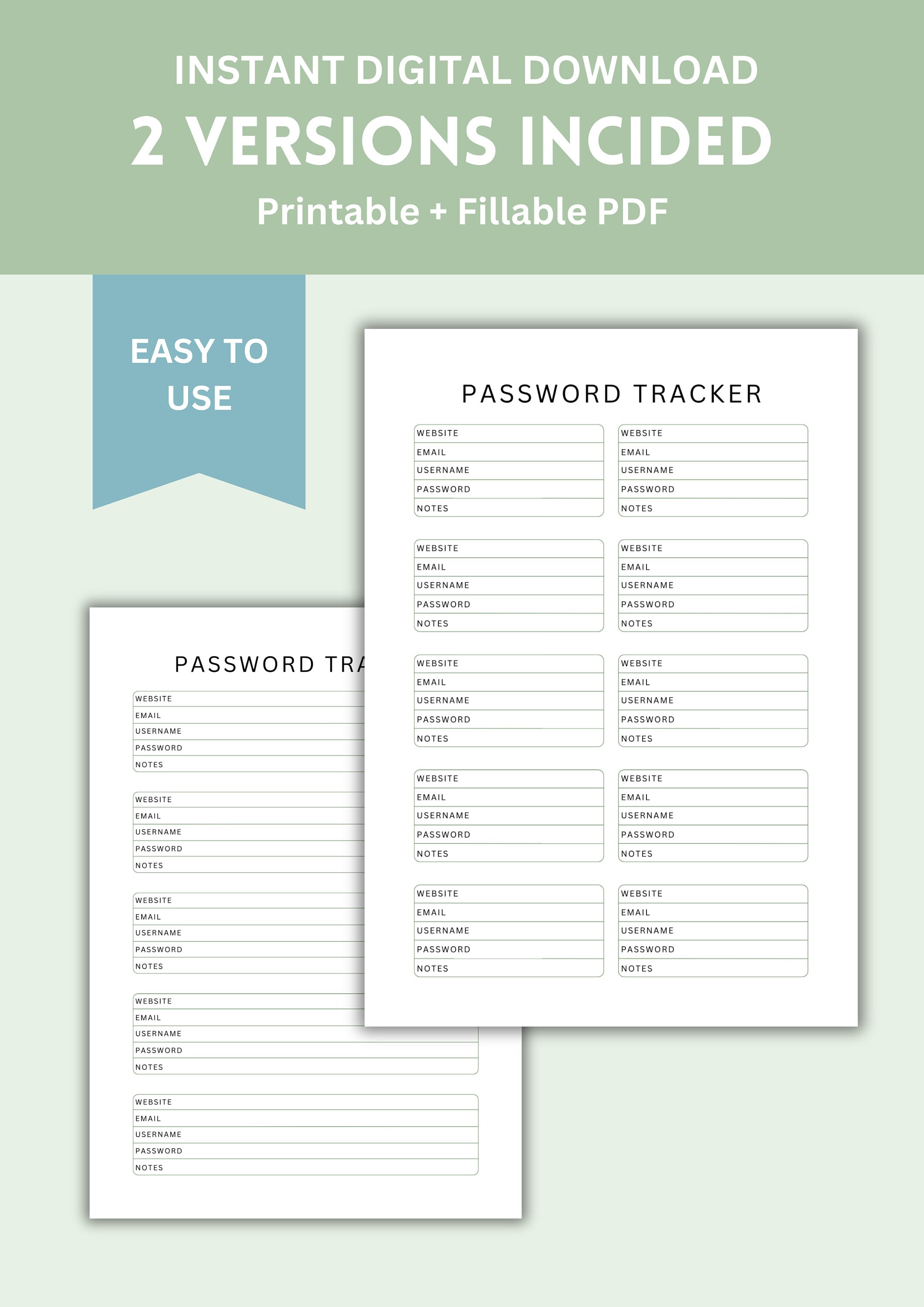Password Tracker Printable Download, Fillable Pdf, 2 Versions, Wtf is ...