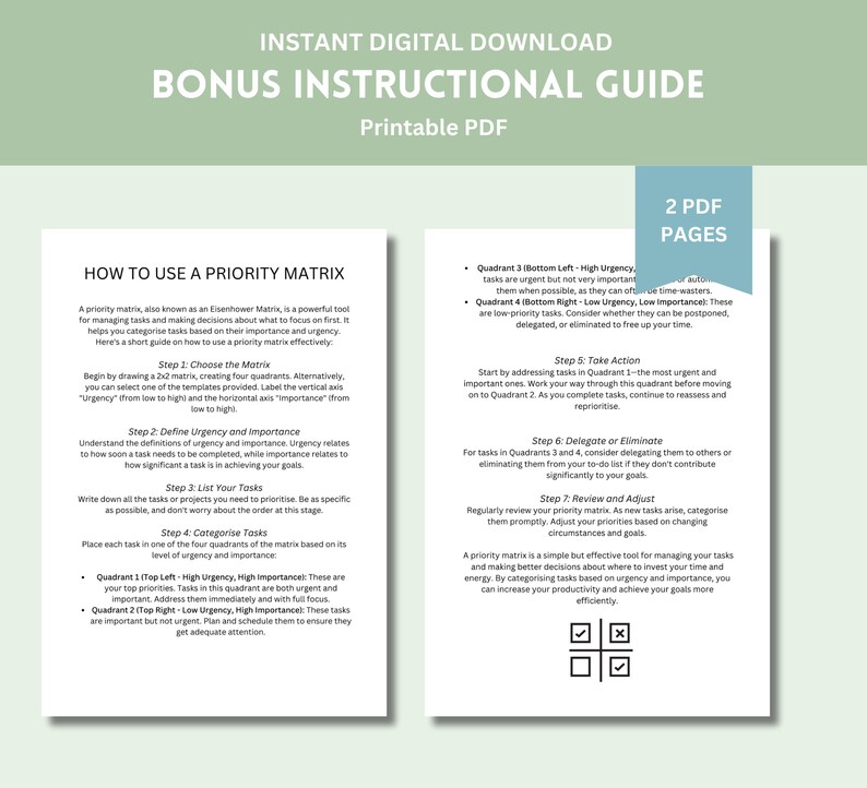 Priority Matrix Printable PDF Tasks List Template - Etsy
