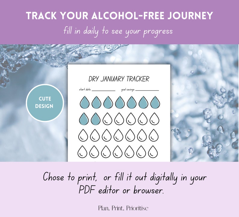 Dry January 2024 Tracker, Printable Instant Download, Alcohol Free ...