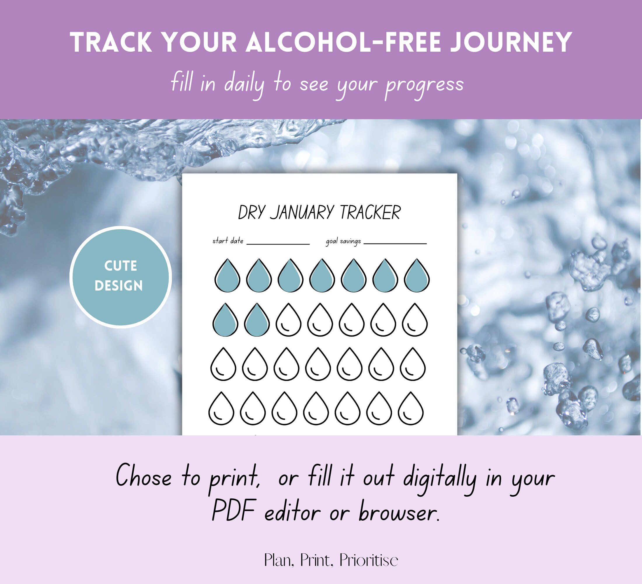 Dry January 2024 Tracker, Printable Instant Download, Alcohol Free ...