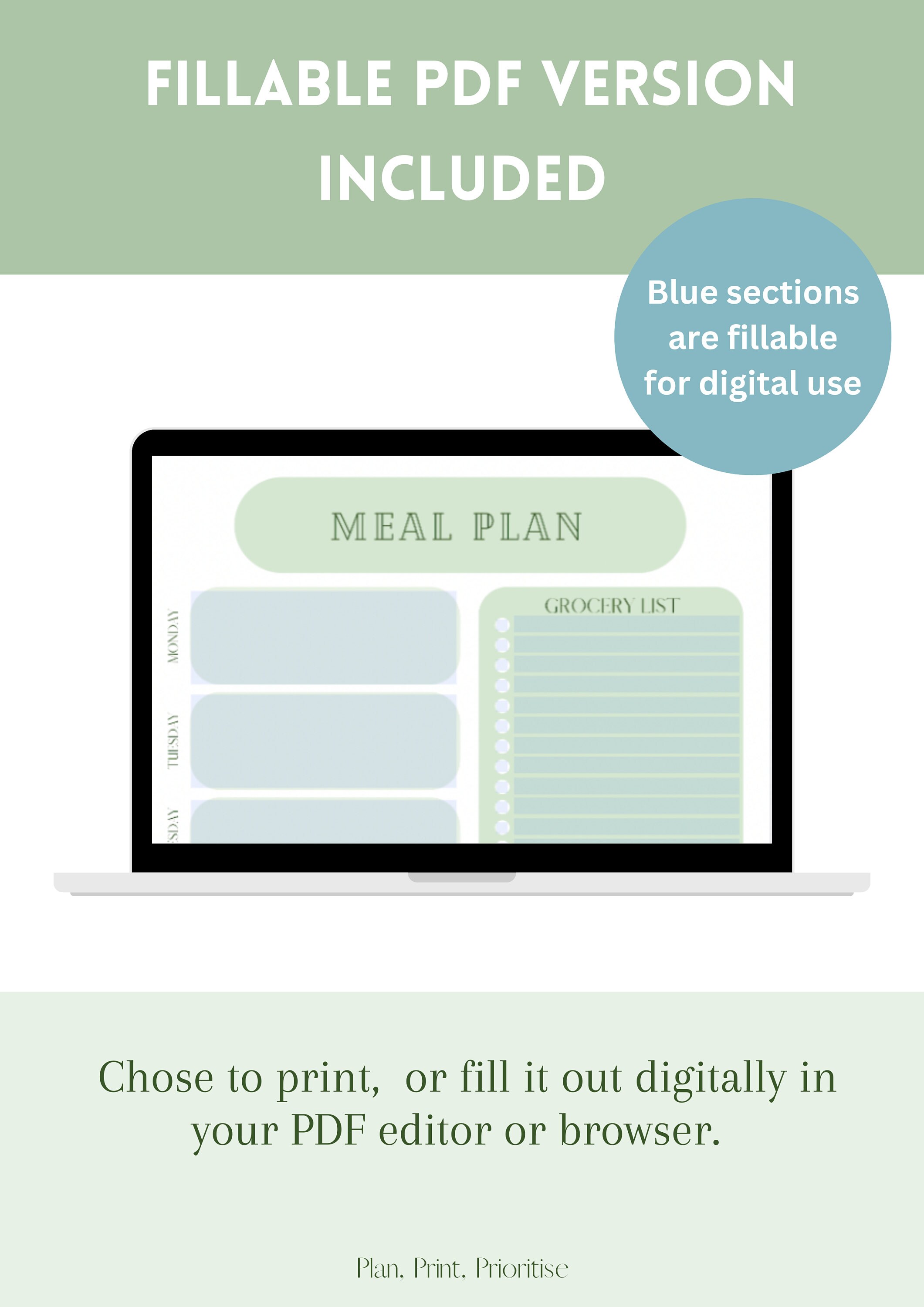 Weekly Meal Planner Printable Fillable PDF Download Meal Plan - Etsy