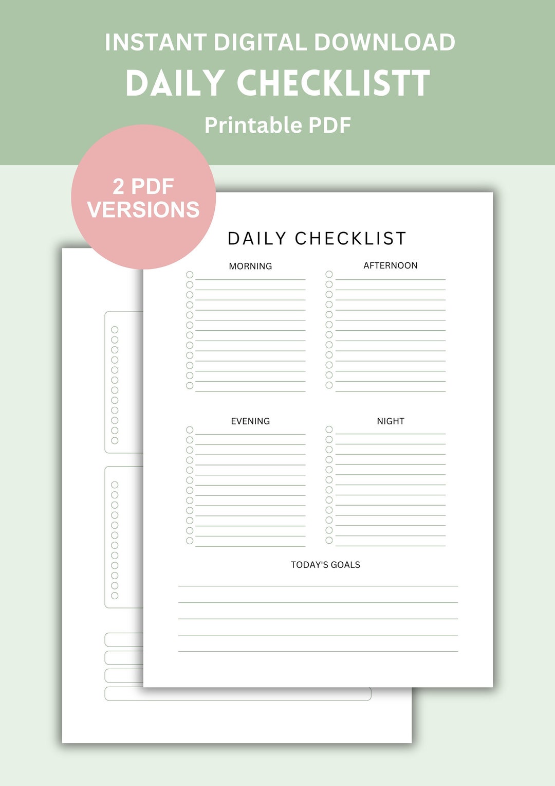Daily Checklist Printable PDF, Simple Tasks List Template, Productivity ...