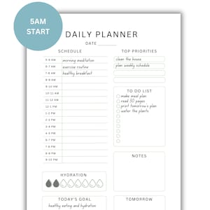 5am Daily Planner Printable and Fillable PDF, Basic Planner, Personal ...