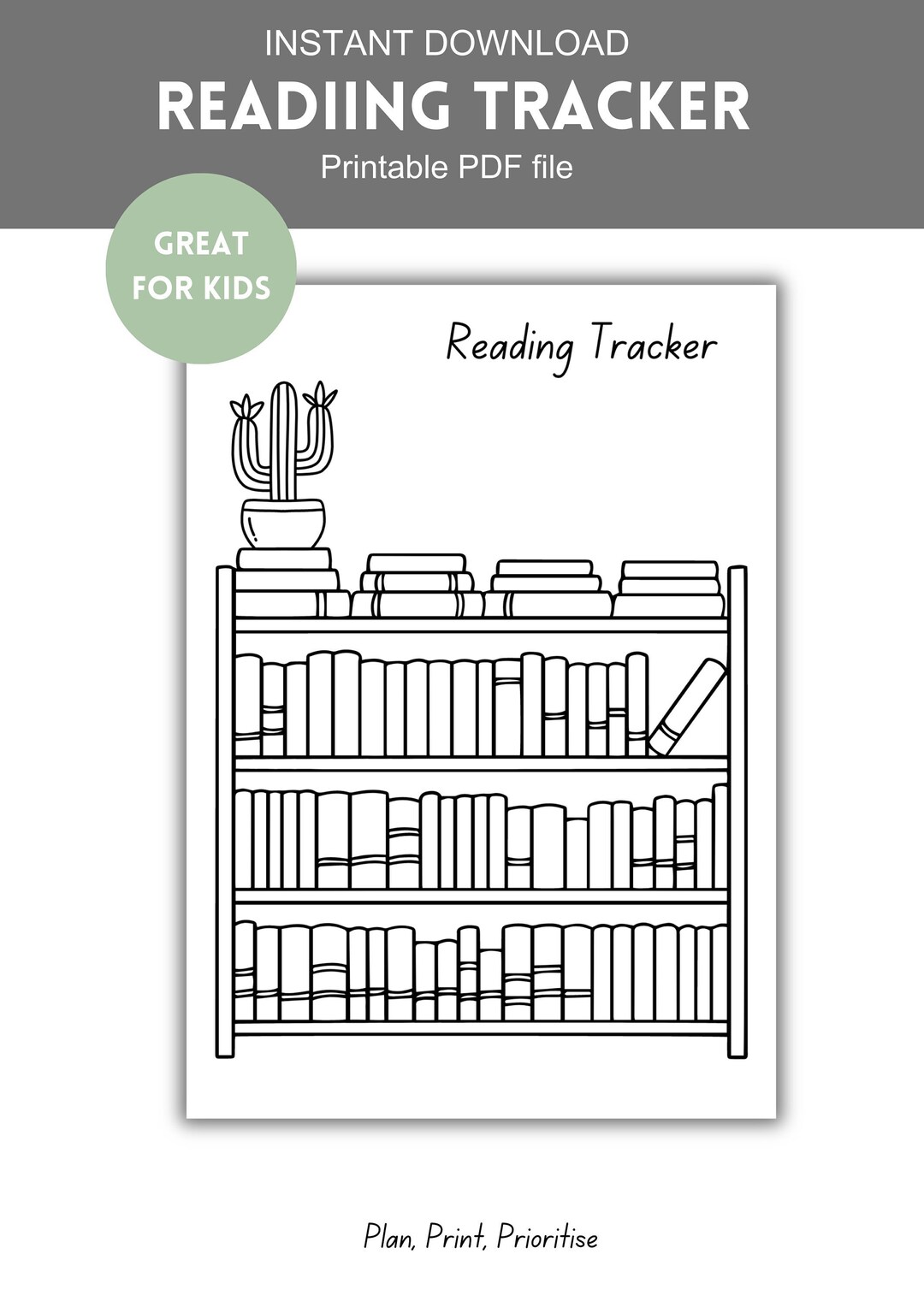 Bookshelf Reading Tracker Printable, Cute Reading Log, Reading ...