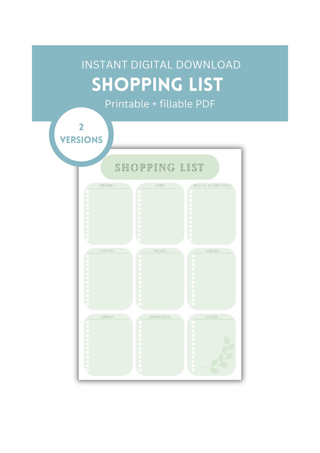 Grocery List Printable and Fillable PDF, Shopping List Download, 2023 ...