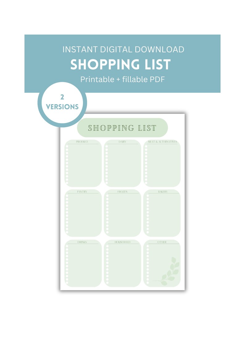 Grocery List Printable and Fillable PDF, Shopping List Download, 2023 ...