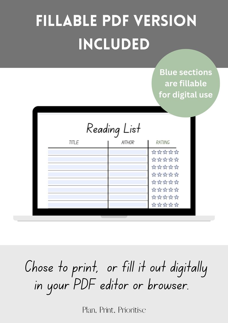 Book Review Reading List, Printable and Fillable PDF Versions, Kids ...