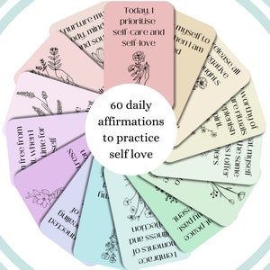 Daily Affirmation Cards Printable Pdf, Set of 60, Self Love, Self Care ...