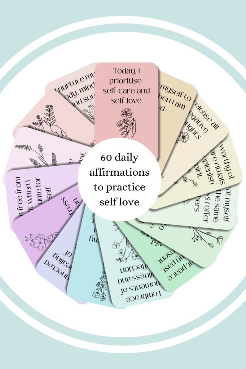 Daily Affirmation Cards Printable Pdf, Set of 60, Self Love, Self Care ...