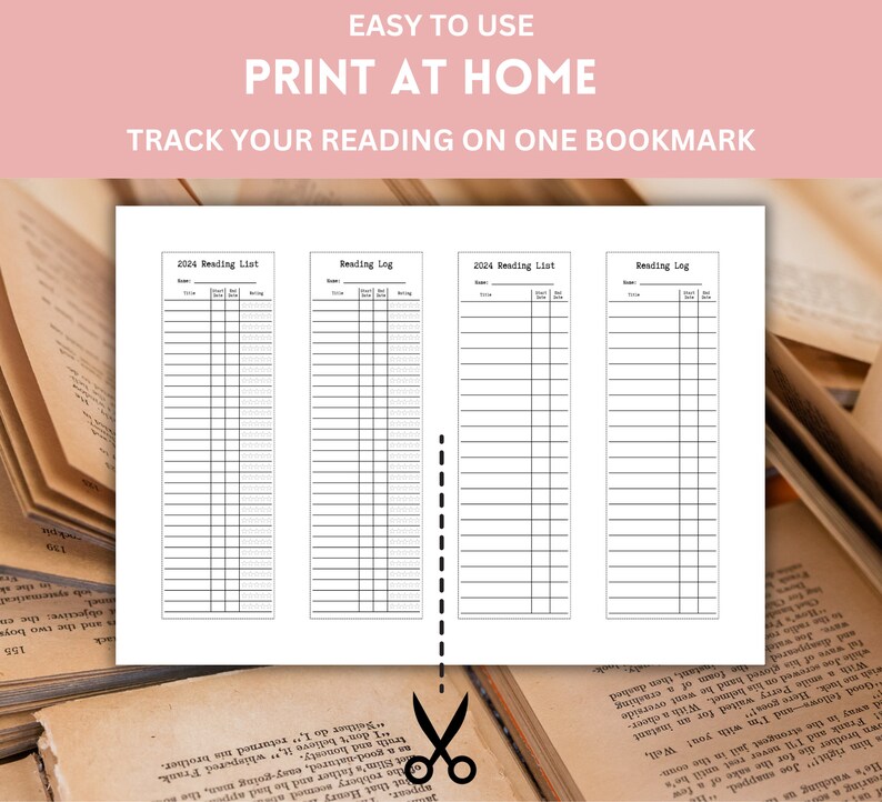 Reading Log Bookmark Printable 2024, Instant Download PDF, Reading List Challenge, Bookshelf ...