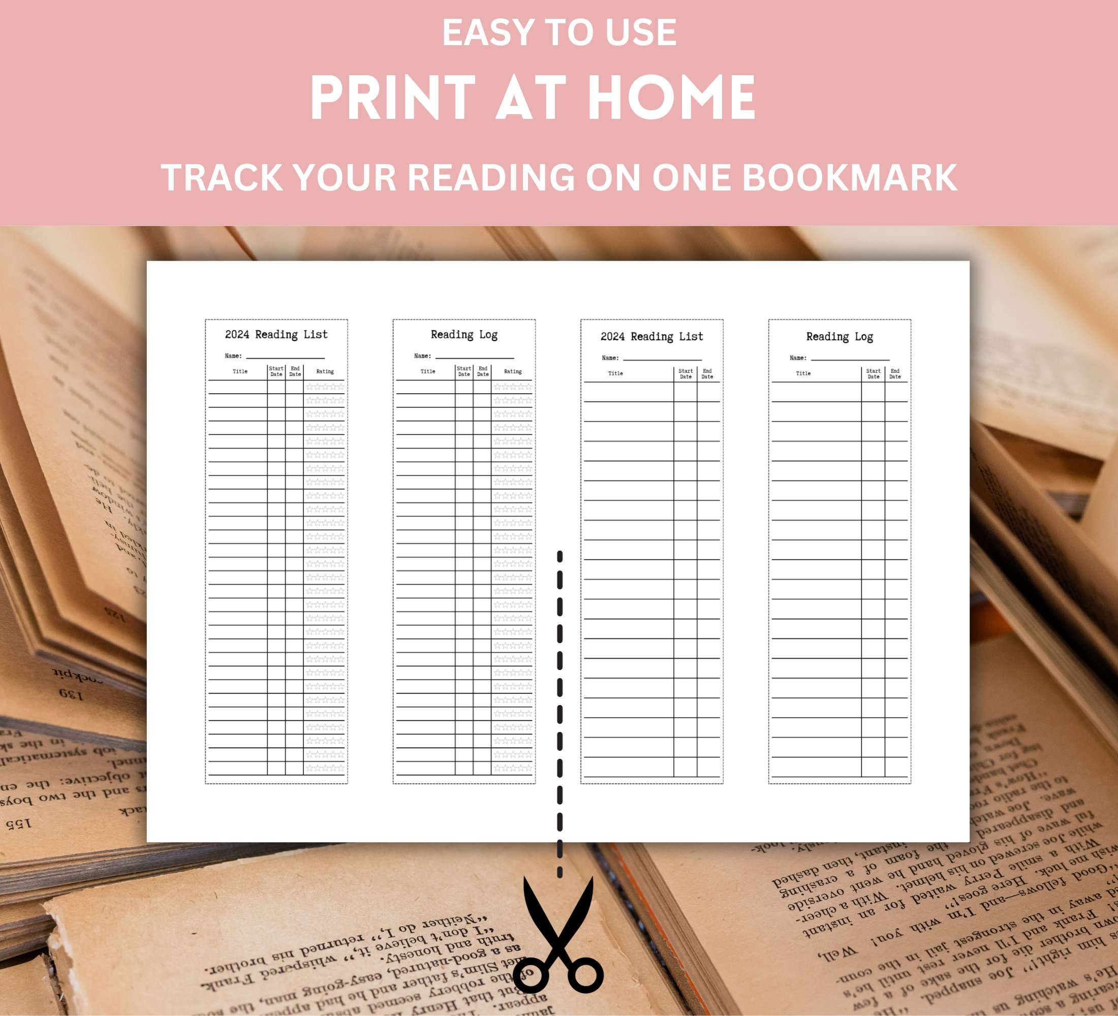 Reading Log Bookmark Printable 2024, Instant Download PDF, Reading List ...