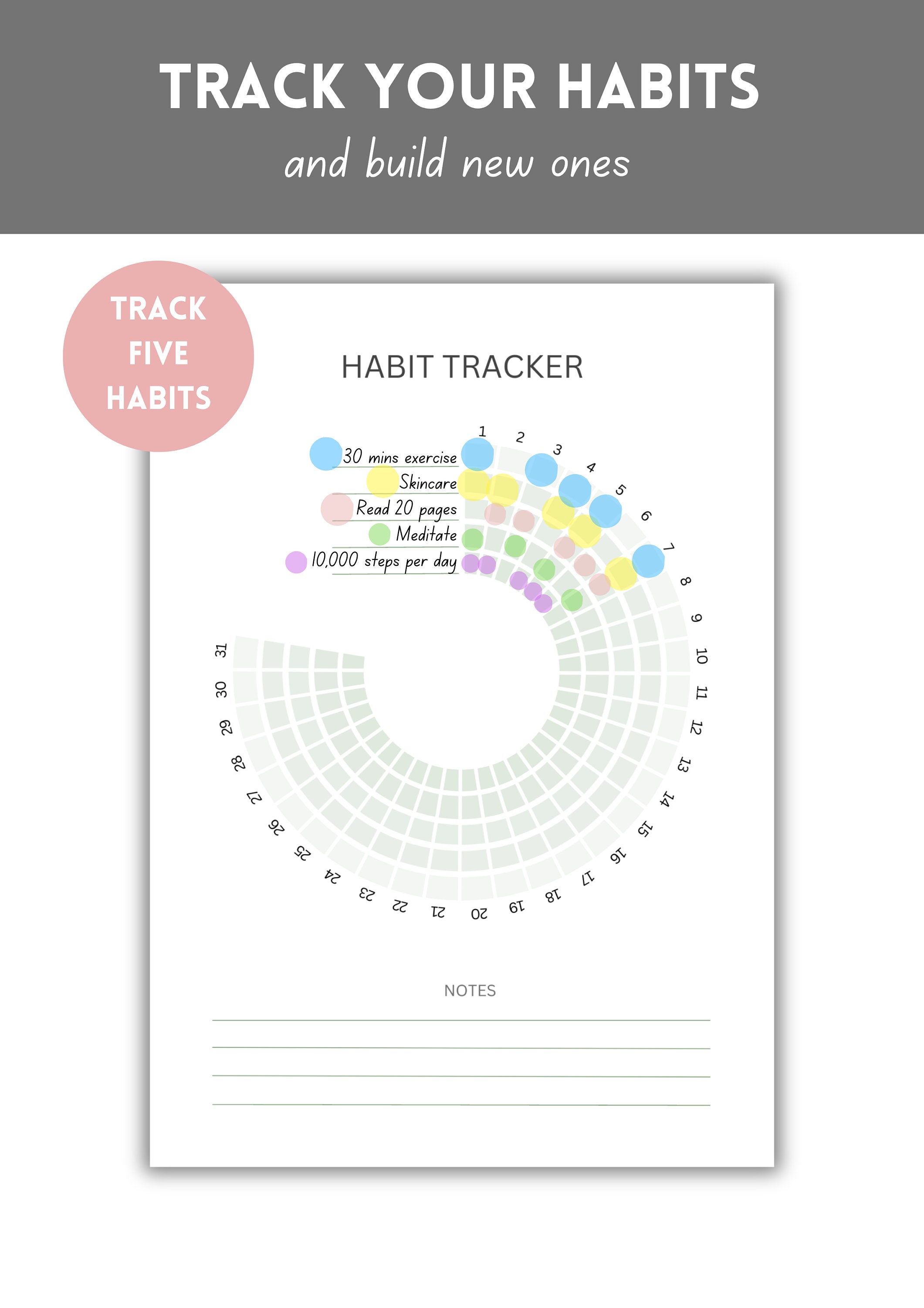 31 Day Habit Tracker Printable, Instant Download Pdf, 5 Habits Tracker ...