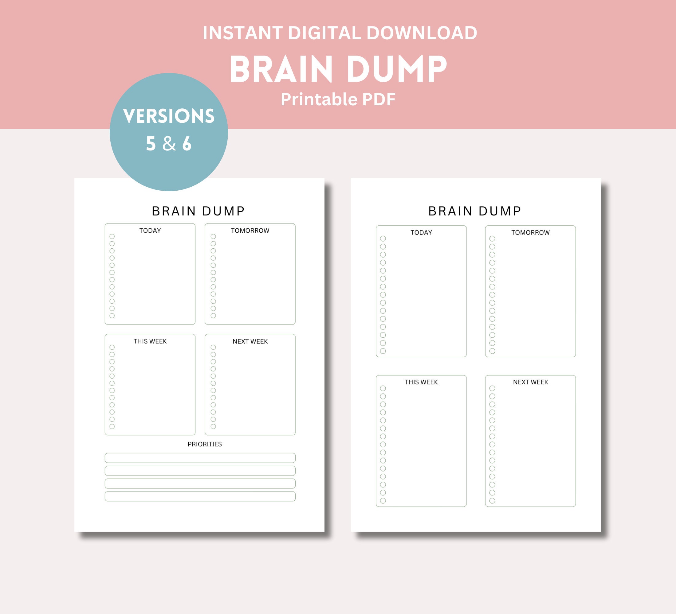 Brain Dump Printable PDF, Tasks List Template, Productivity Planner ...