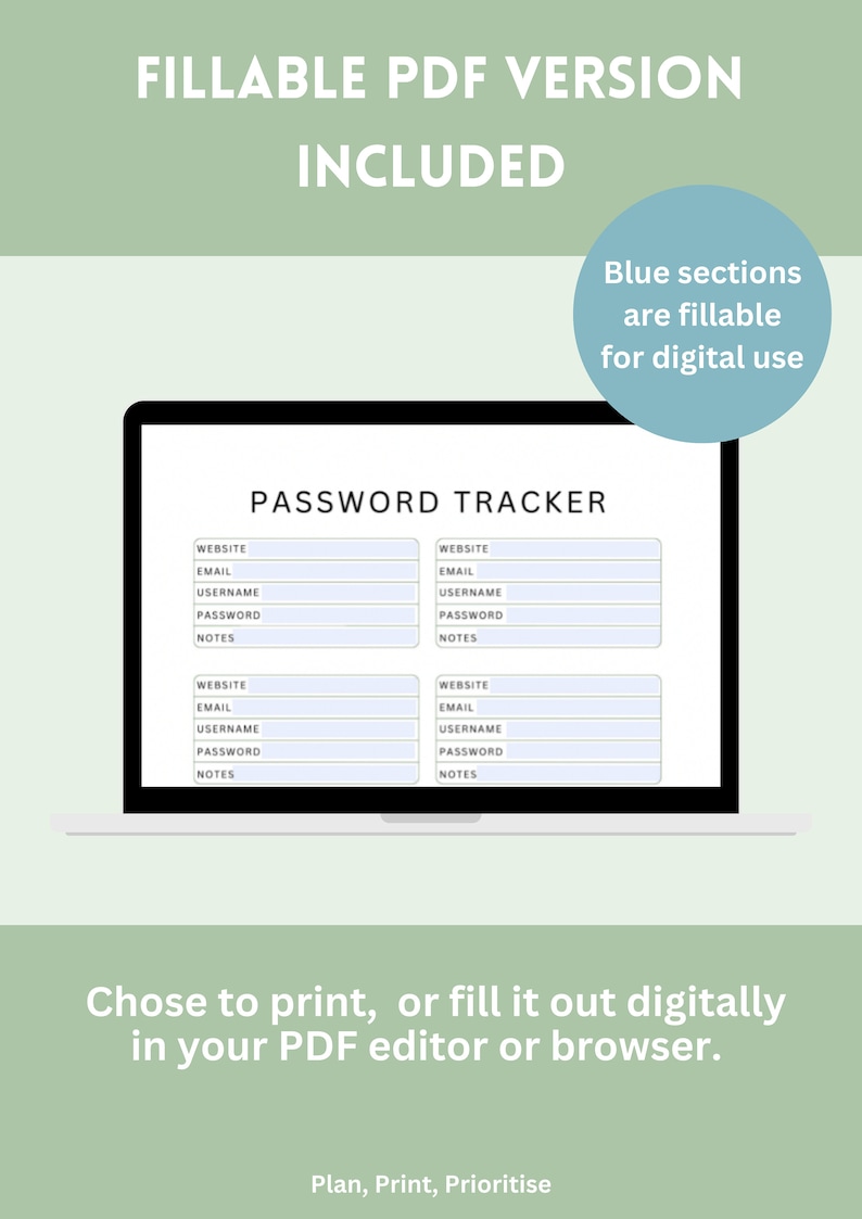 Password Tracker Printable Download, Fillable Pdf, 2 Versions, Wtf is ...