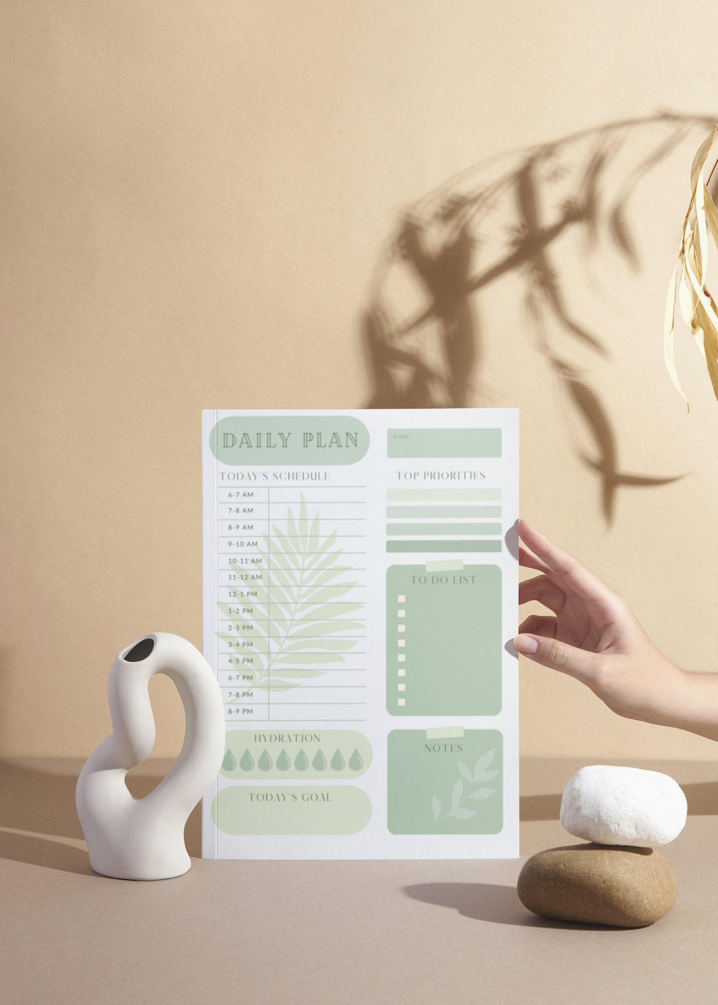 Daily Planner Printable and Fillable PDF, Green Planner, Personal ...