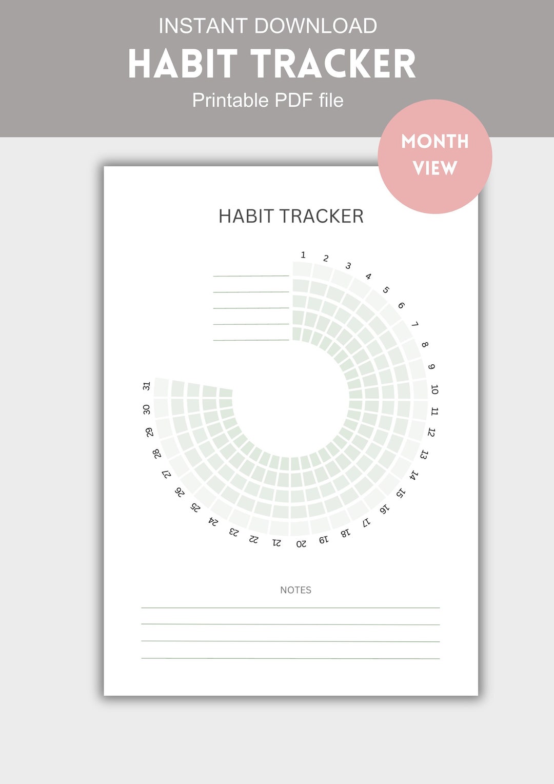 31 Day Habit Tracker Printable, Instant Download Pdf, 5 Habits Tracker ...