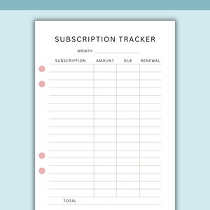 Subscription Tracker Printable Pdf Download, Monthly Subscriptions List ...