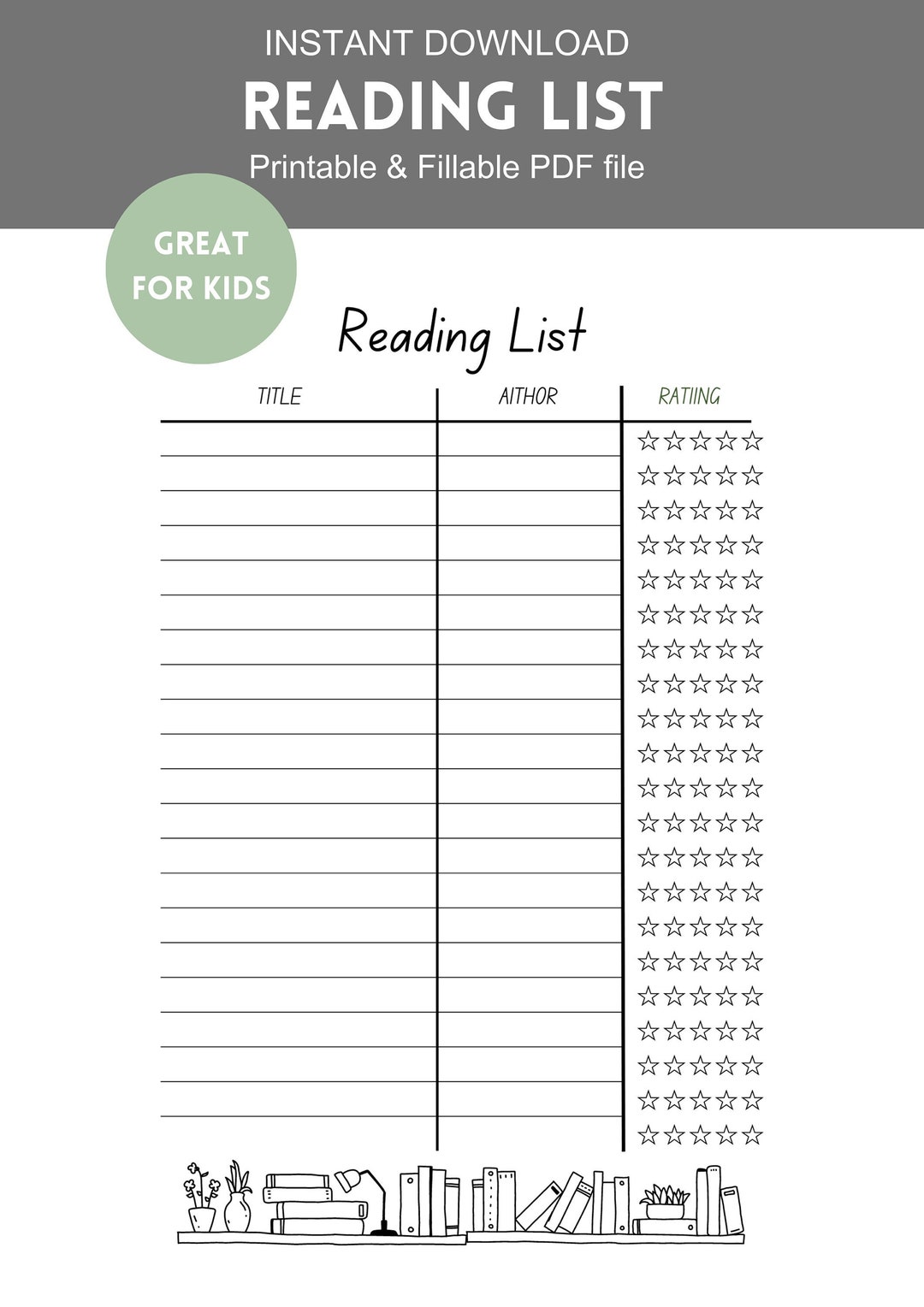 Book Review Reading List, Printable and Fillable PDF Versions, Kids ...