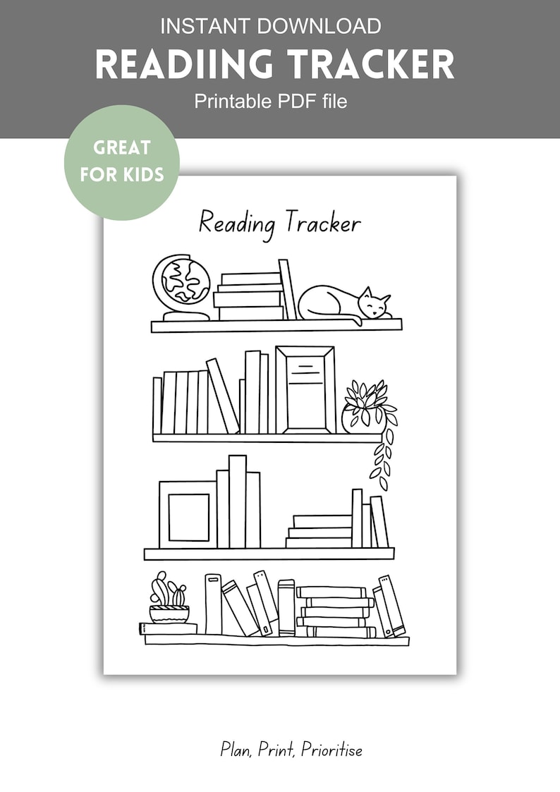Bookshelf Reading Tracker Printable, Cute Reading Log, Reading ...