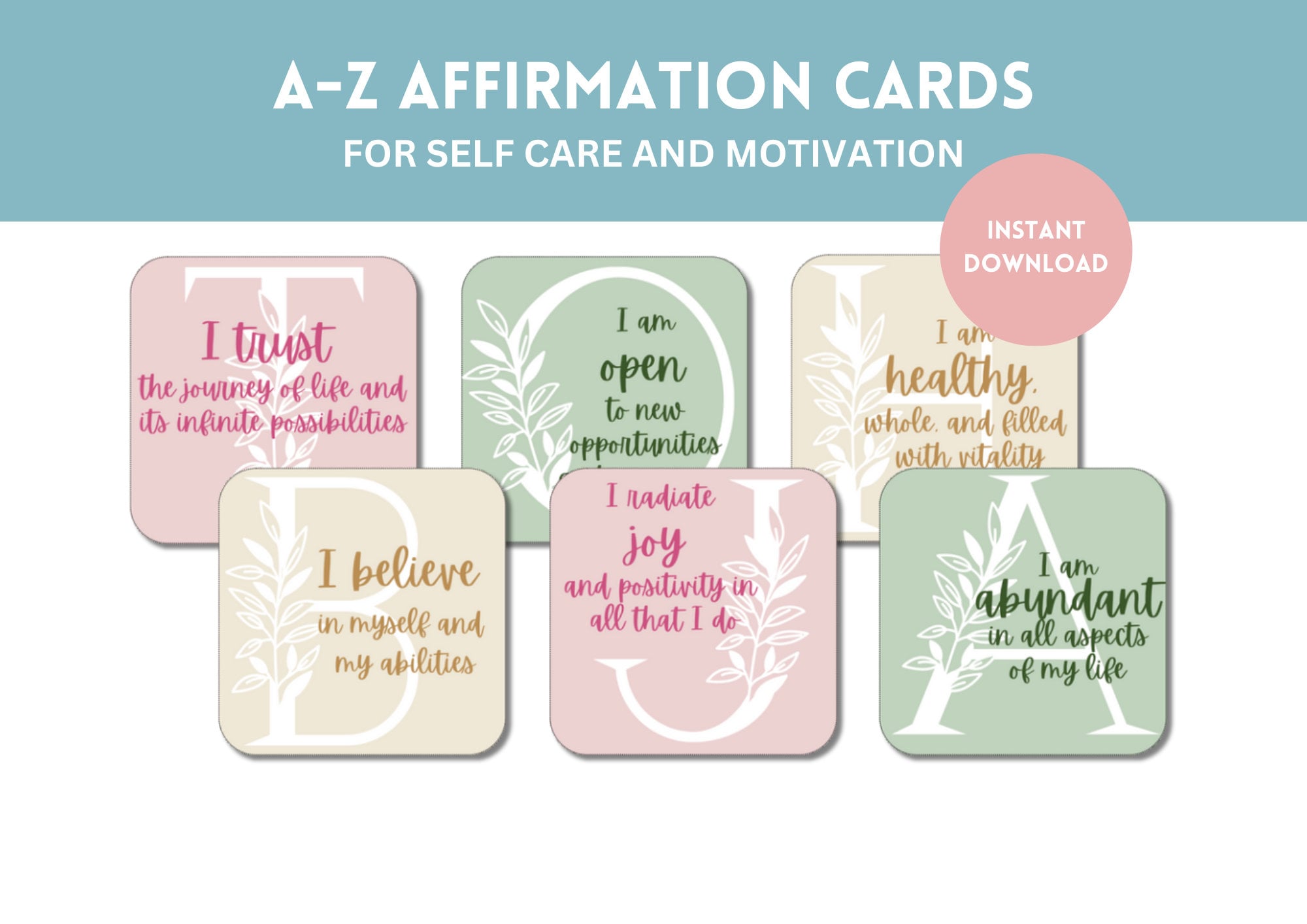 A-Z Affirmation Cards Printable Pdf Self Love Self Care - Etsy