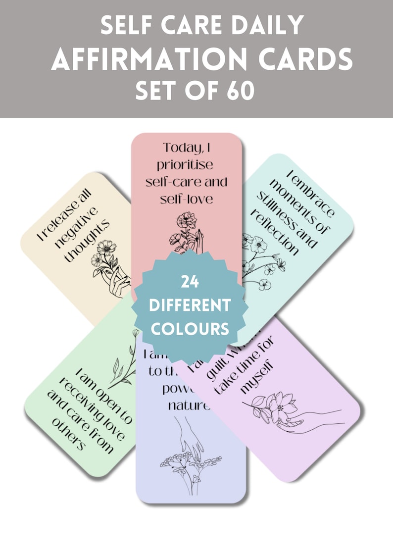 Daily Affirmation Cards Printable Pdf, Set of 60, Self Love, Self Care ...