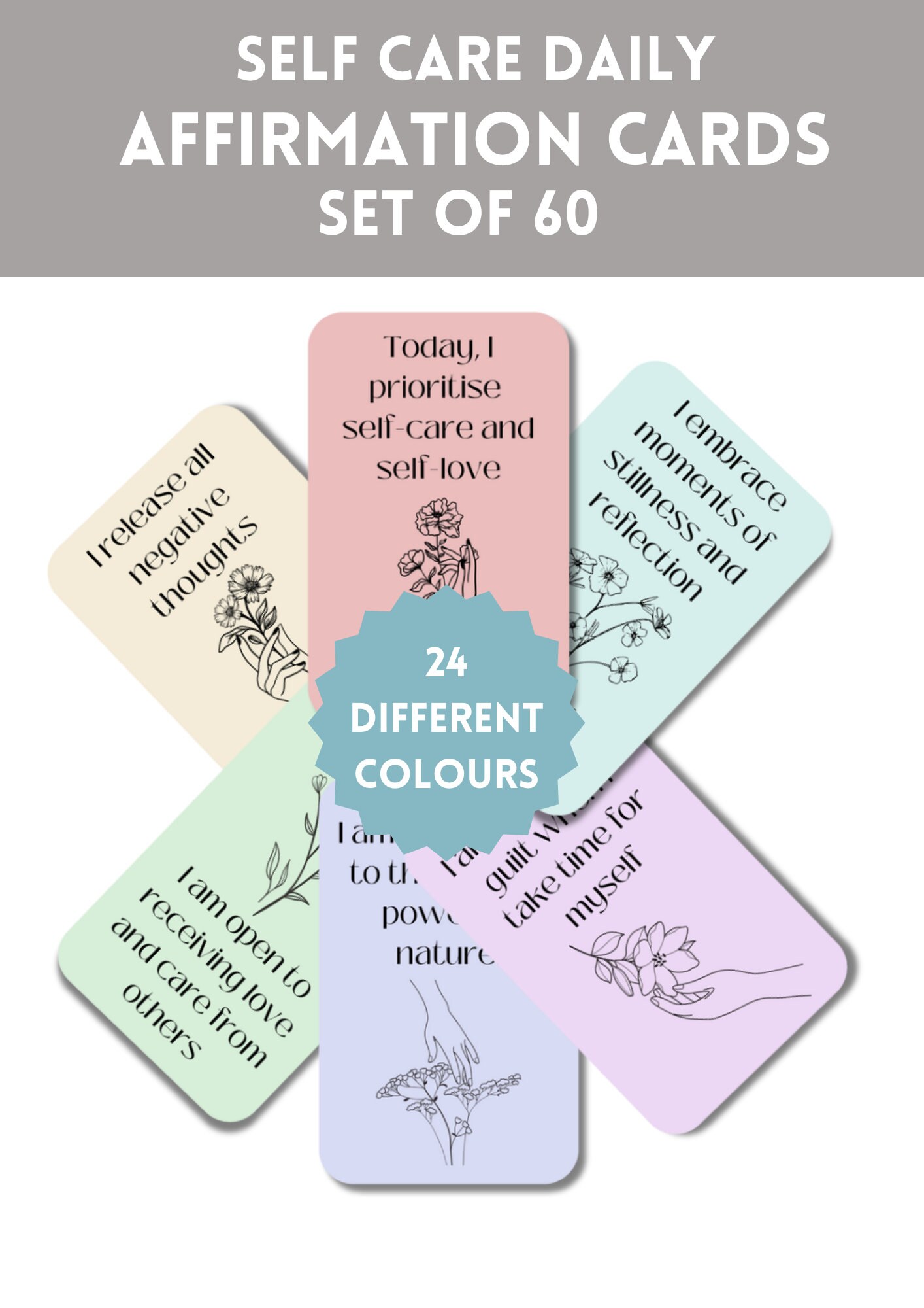 Daily Affirmation Cards Printable Pdf, Set of 60, Self Love, Self Care ...