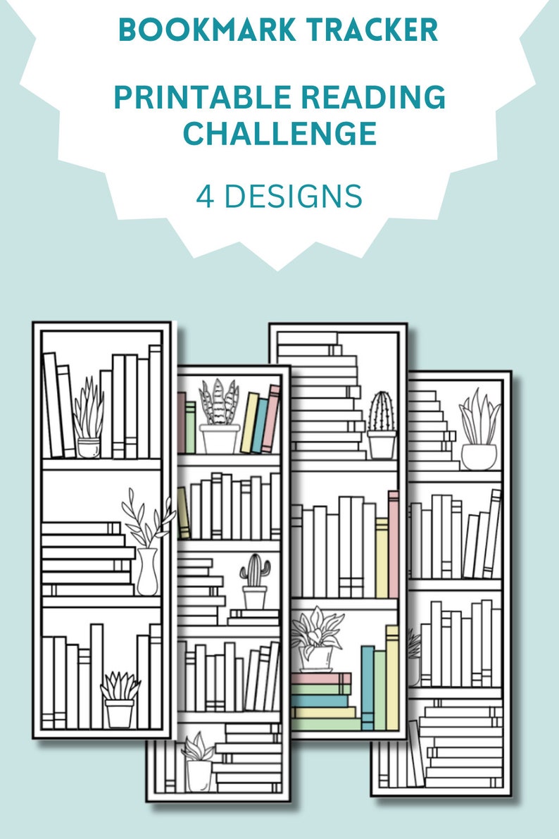 Bookshelf Reading Tracker Printable: Kids Reading Log & Bookmarks (PDF ...