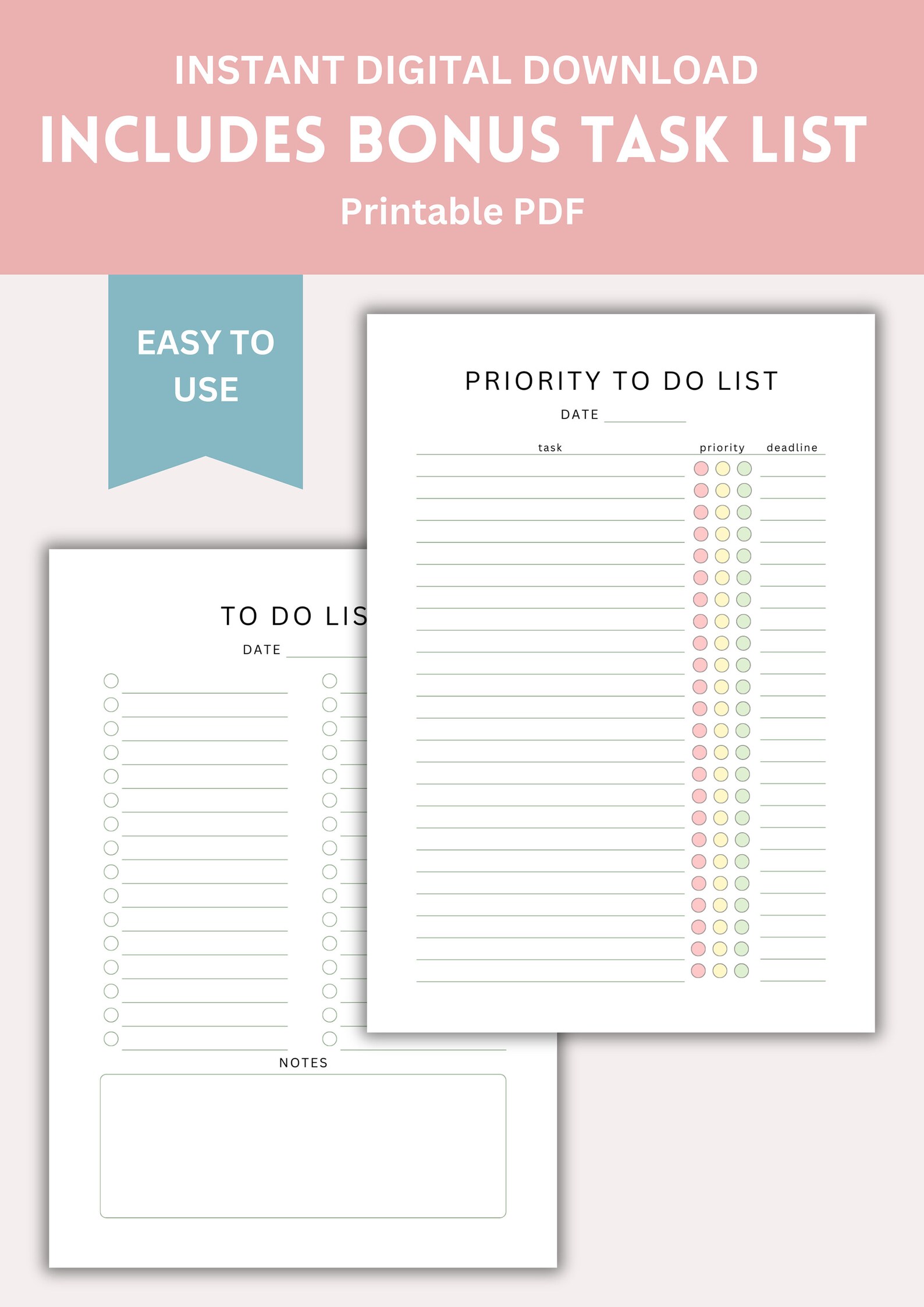 Priority to Do List Printable: Simple Task Planner (digital Download ...