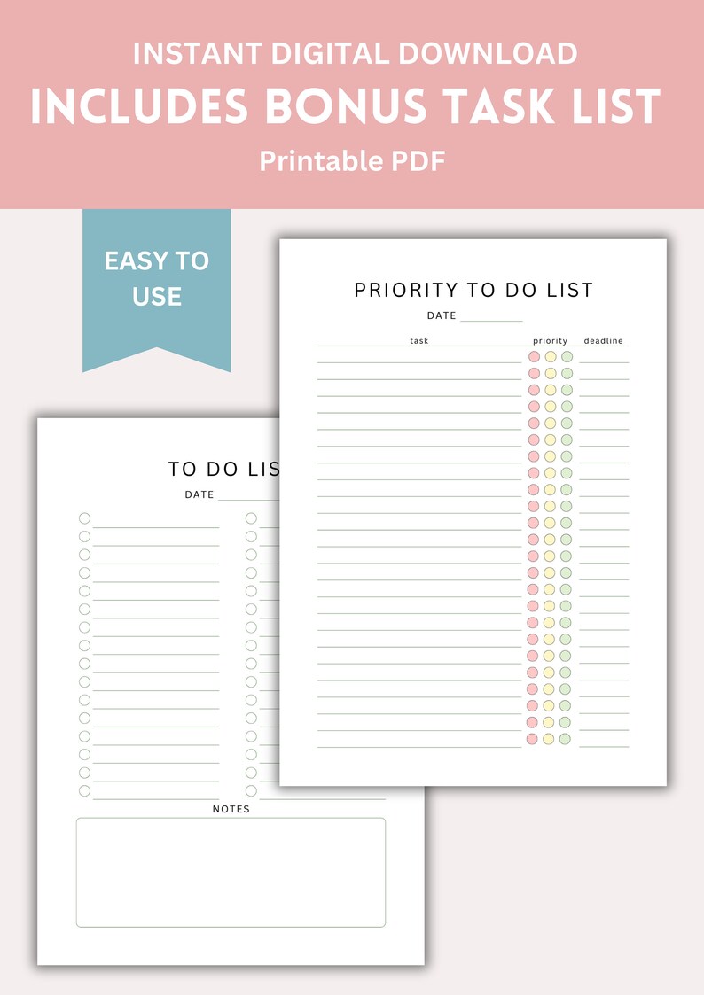 Priority to Do List Printable: Simple Task Planner (digital Download ...