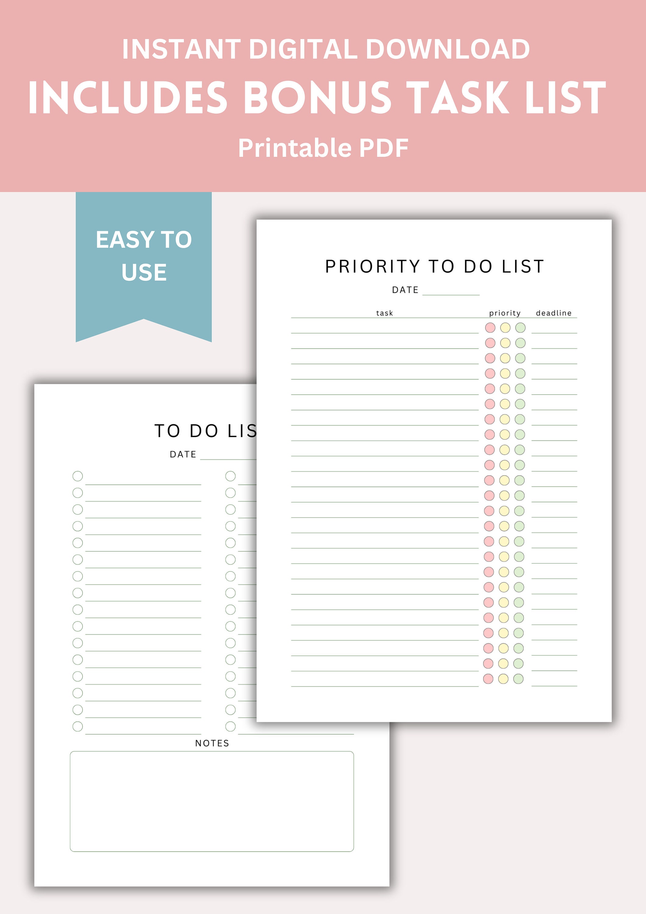 Priority to Do List Printable, Simple Tasks List Template, Productivity ...