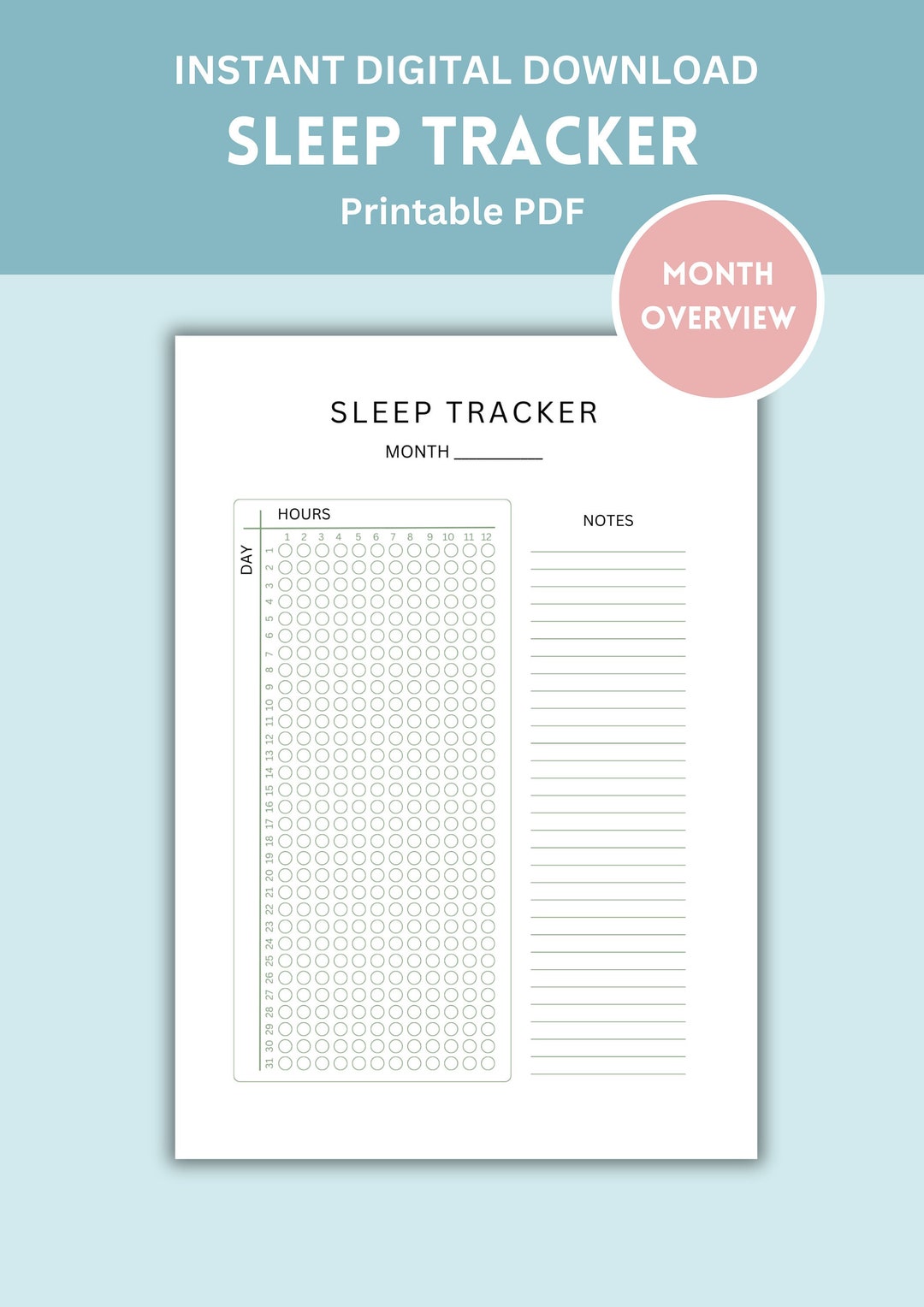 Sleep Tracker Printable PDF Download, Minimalist Planner, Monthly Sleep ...